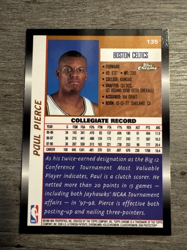 🔥Paul Pierce 1998-99 Topps Chrome #135 Iconic Rookie RC HOF🔥 | eBay