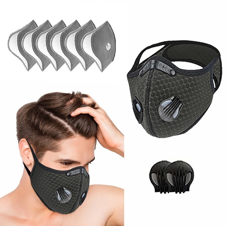 Face Mask with Active Carbon Filter Breathing Valves Reusable Cycling ...