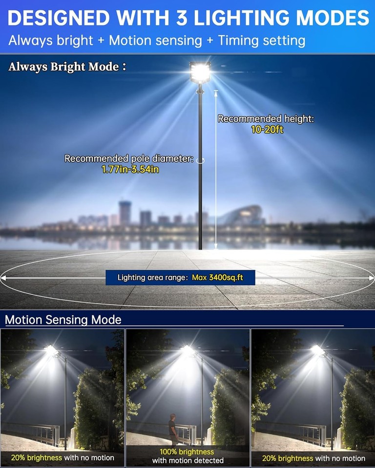 Commercial 9900000lm Solar Street Lamps Dusk To Dawn Super Bright ...