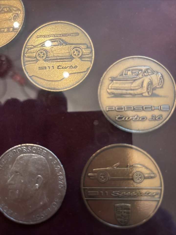 Framed 14 Porsche Coins Extremely Rare Dr ING 1951 Porsche Silver Coin ...