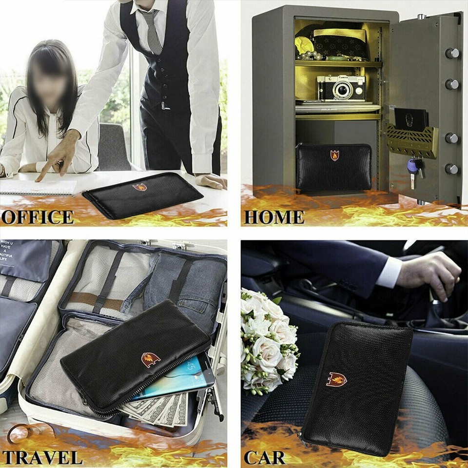 Fireproof Document Bag Silicone Coated Fiberglass Safe Money Bag Pouch ...