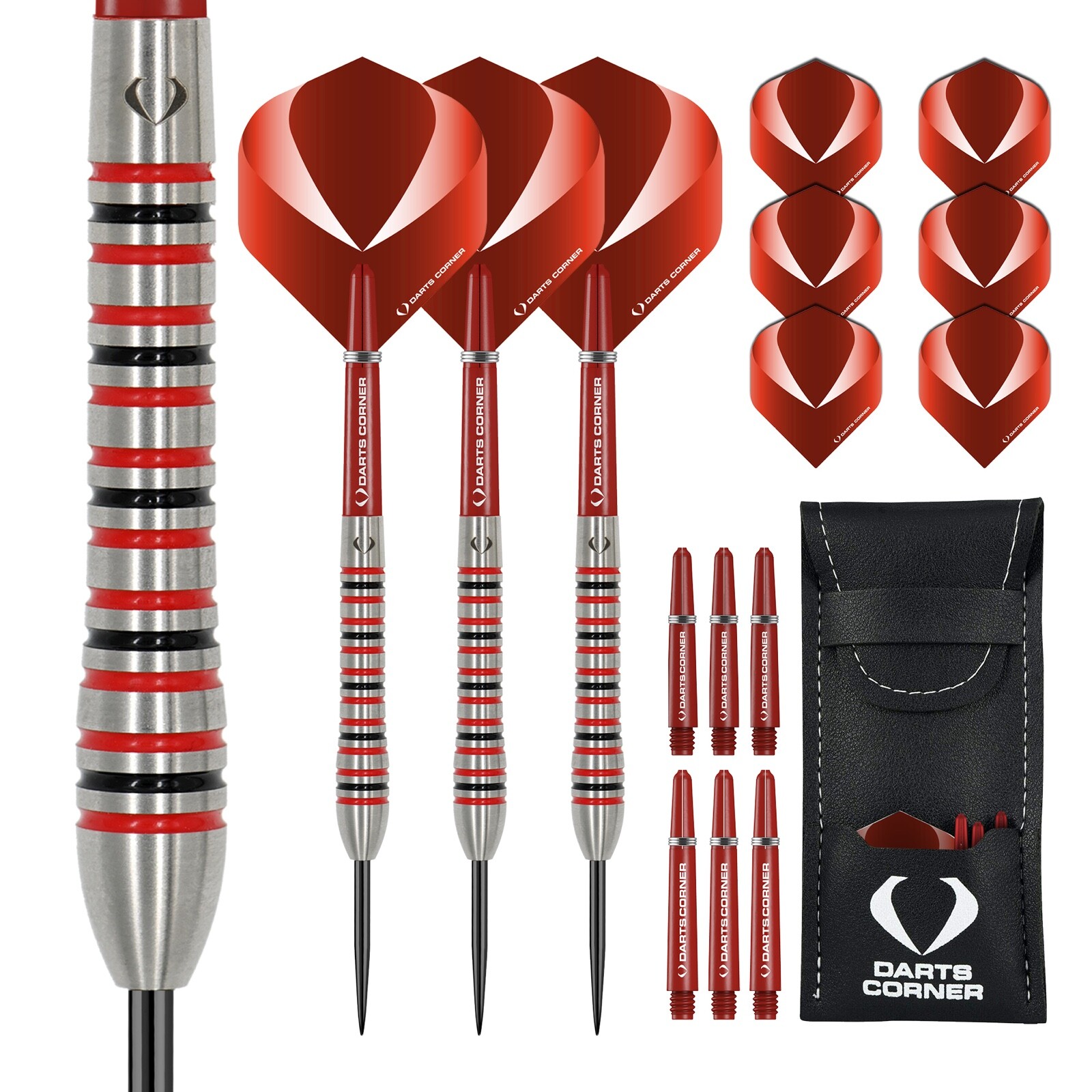 Darts Set 23g 24g 25g 26g 27g 28g grams Tungsten Red Rings Knurled ...