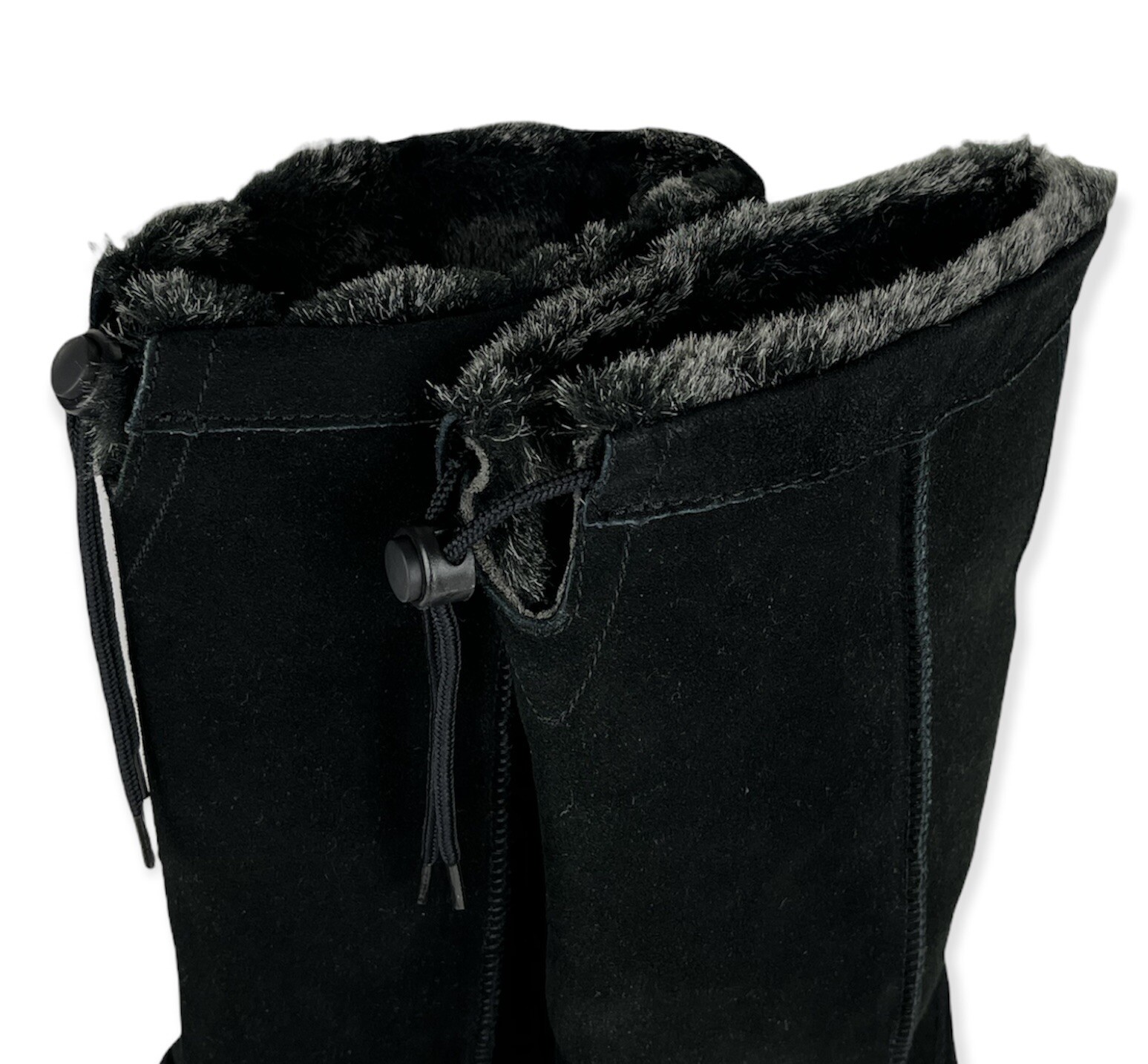ARIZONA Women's Size 9 M Black Suede Leather Boots Faux Fur Drawstring ...