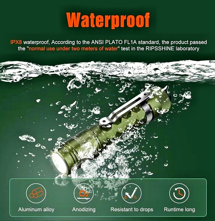 Ripsshine: 1200 LUMIN Green Metal Alloy Rechargeable + Waterproof EDC ...