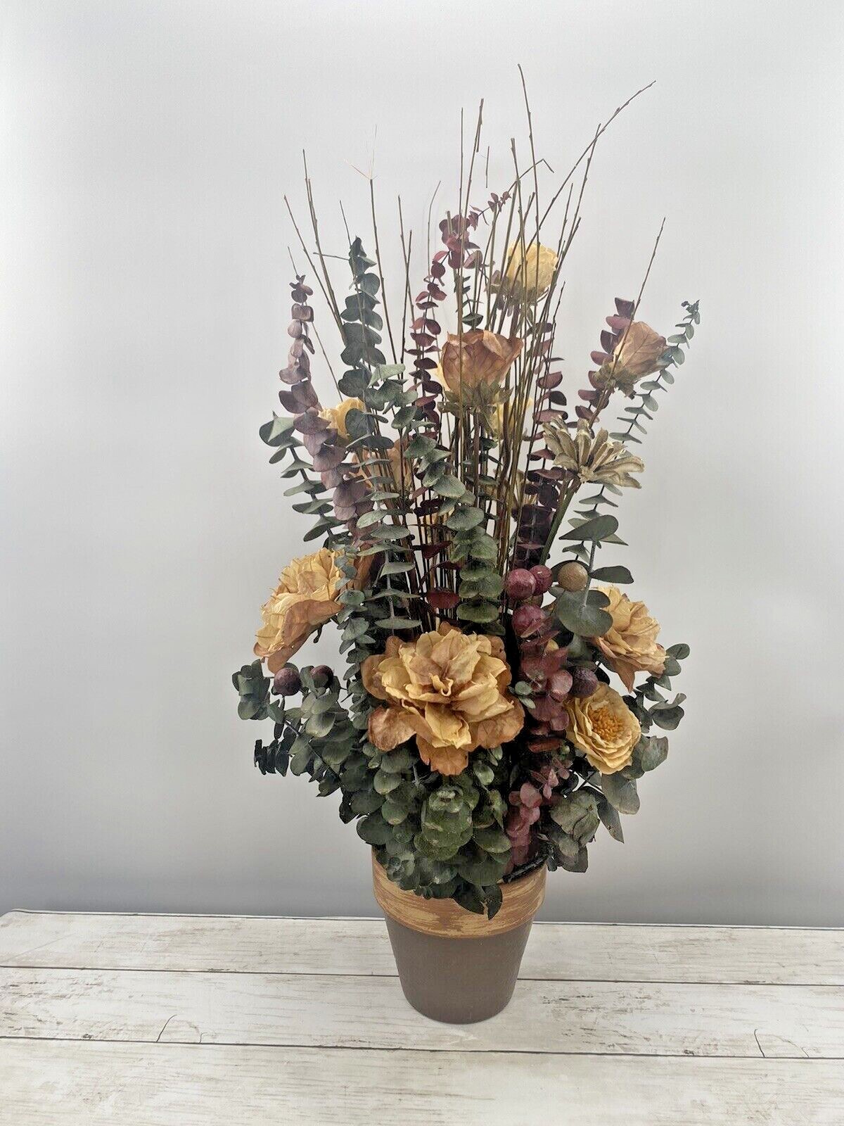 Large Dried Floral & Eucalyptus Centerpiece Potted Plant Flower ...