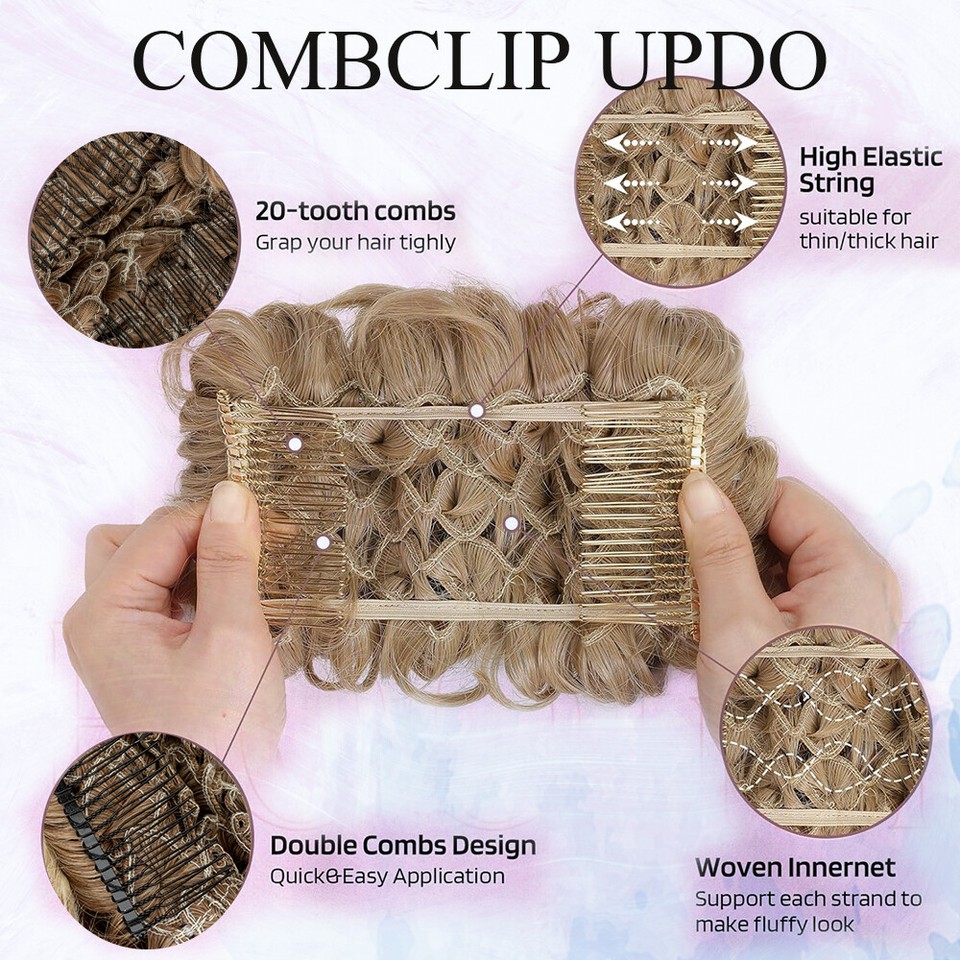 Natural Curly Messy Bun Hair Piece Comb Scrunchie Updo Extensions Real ...