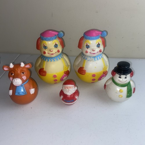 5Pc Vintage 1972 Roly Poly Clowns Cow Snowman & Santa The First Years ...