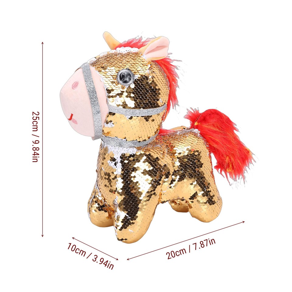 Shiny Sequin Horse Plush Toy Glitter Finish Soft Stuffed Animal For ...