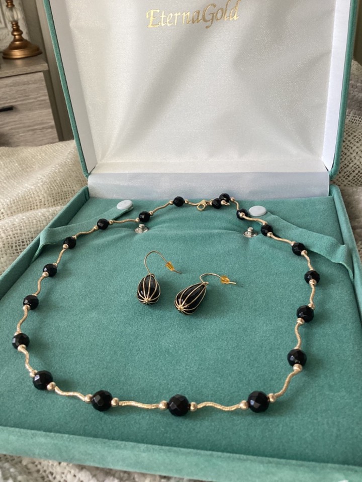 EternaGold brand black onyx 14k gold necklace and earring set | eBay