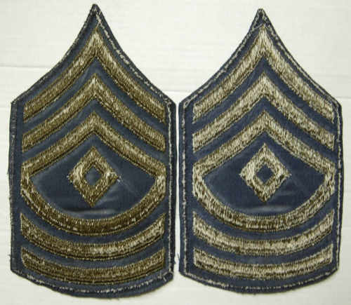 WW2 US Army 1st Sergeant Chevron Rank Pair - OD on Dark Blue Cotton ...