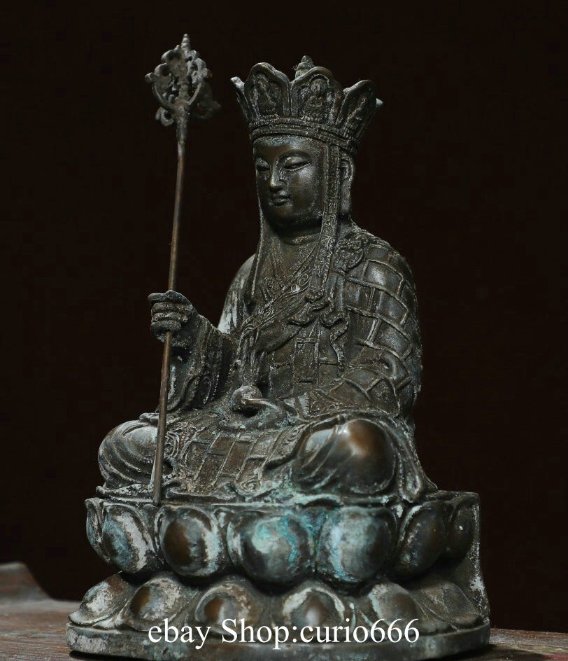 9'' Old Tibet Bronze Tang Song San Zang Ksitigarbha Boddhisattva Buddha ...