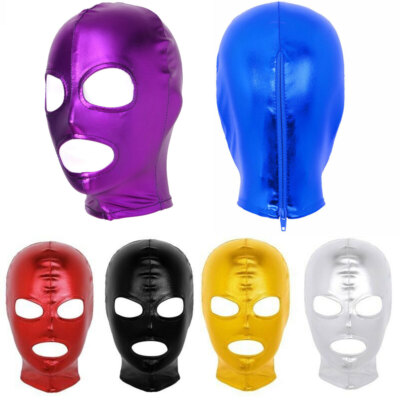 Women Men Eyes & Mouth Open Headgear Mask Hood Wet Look Leather Full ...