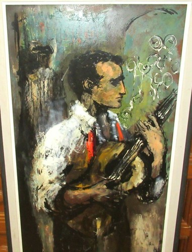 JOSEPH HENRY FEUERBORN MAN WITH GUITAR ORIGINAL OIL ON MASONITE ...