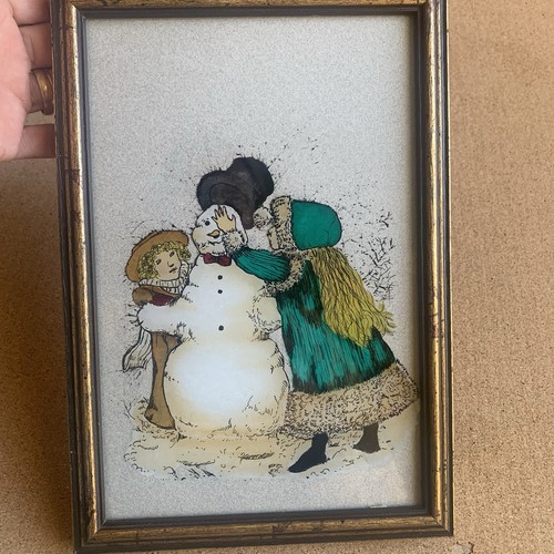Vintage Reverse Painting, Victorian Children Snowman Framed Art READ | eBay