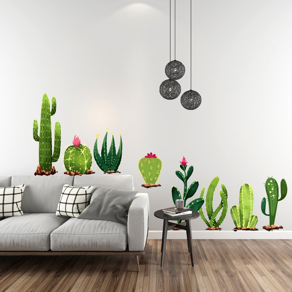 Beautiful Cactus Wall Sticker Creative Wall Paste Decal Removable ...