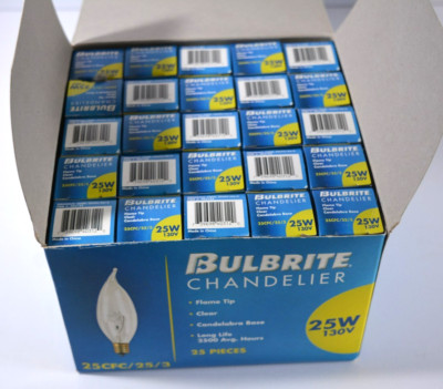 Lot of 25 Bulbrite Chandelier Bulbs, 25 CFC/25/3, 25W, 130V, Clear ...