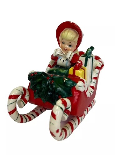 HTF Vtg 1957 Lefton Christmas Girl In Sleigh presents SIGNED Lefton ...