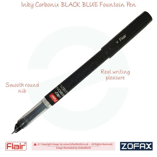 FLAIR Inky Carbonix BLACK BLUE Liquid Ink Round Nib Soft Fountain Pen ...