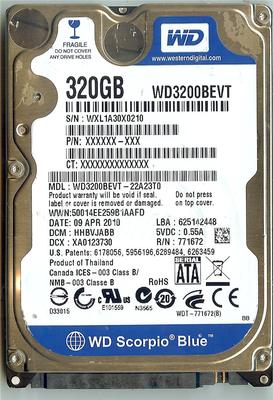 WESTERN DIGITAL WD3200BEVT-22A23T0 320GB SATA HARD DRIVE DCM: HHBVJABB ...