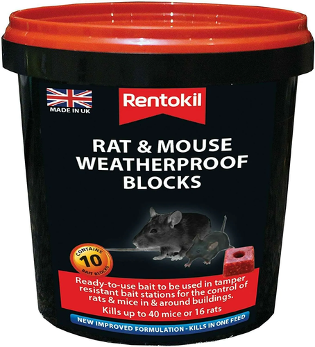 RENTOKIL RAT & MOUSE POISON WEATHERPROOF BLOCKS Kills up to 40 mice or ...