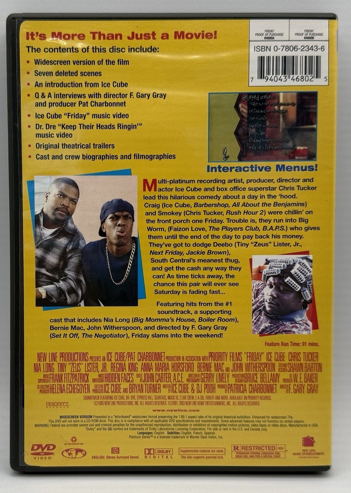 Friday DVD Widescreen Platinum Series Ice Cube Chris Tucker Nia Long ...