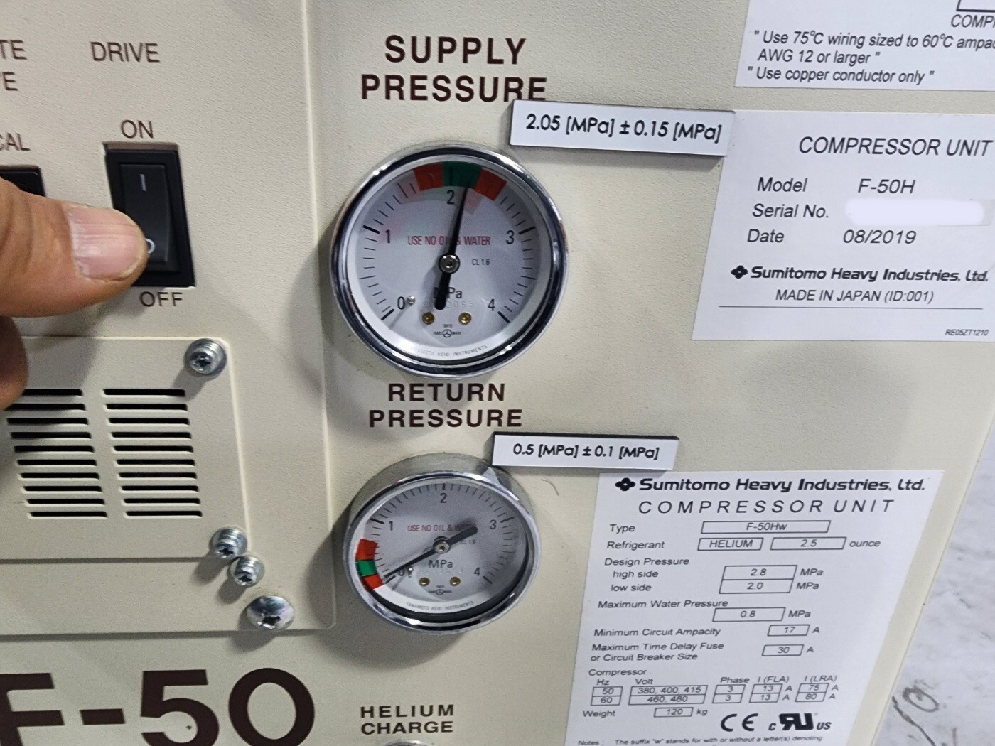 SUMITOMO HEAVY F-50HW HELIUM COMPRESSOR UNIT,AS'IS' FREE SHIP | eBay