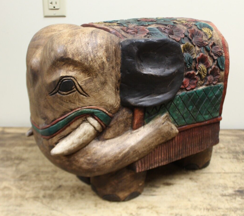 Vintage Carved Wood Elephant Footstool HEAVY | eBay
