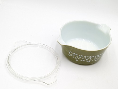 Pyrex Spring Blossom Casserole Dish 1.5 Qt 474-B Crazy Daisy Green Vtg ...