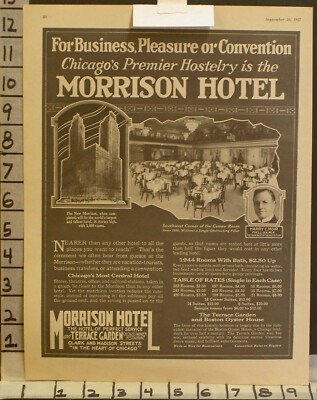 1927 HISTORIC ARCHECTURE MORRISON HOTEL CHICAGO CAMOE ROOM TRAVEL AD ...