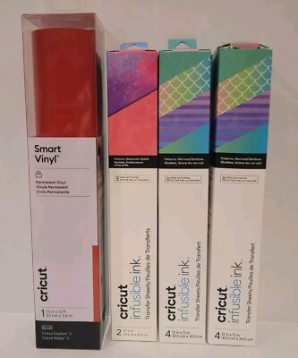 Cricut Removable Smart Vinyl 12ft Red + 3 Infusible Ink Mermaid ...