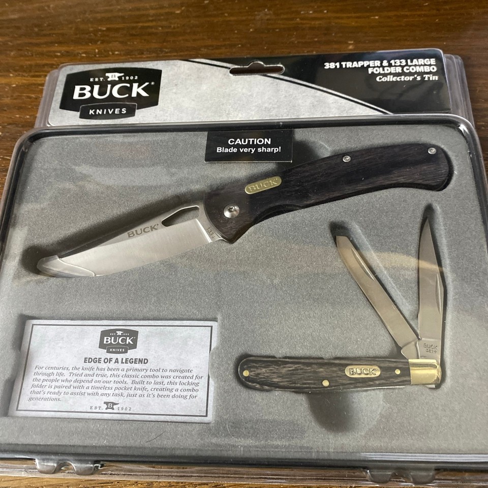 Buck Knives 381 and 133 Large Folder Combo Collectors Tin Knife New ...