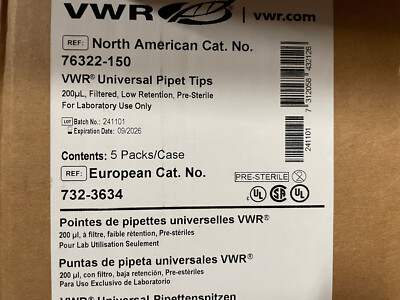 VWR 76322-150 Universal 200µl Pipet Tips Low Retention 5 Packs/case Exp ...