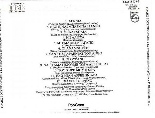 Tolis Voskopoulos - Oi Anamniseis Xanagyrizoune / Rare Greek Music CD ...