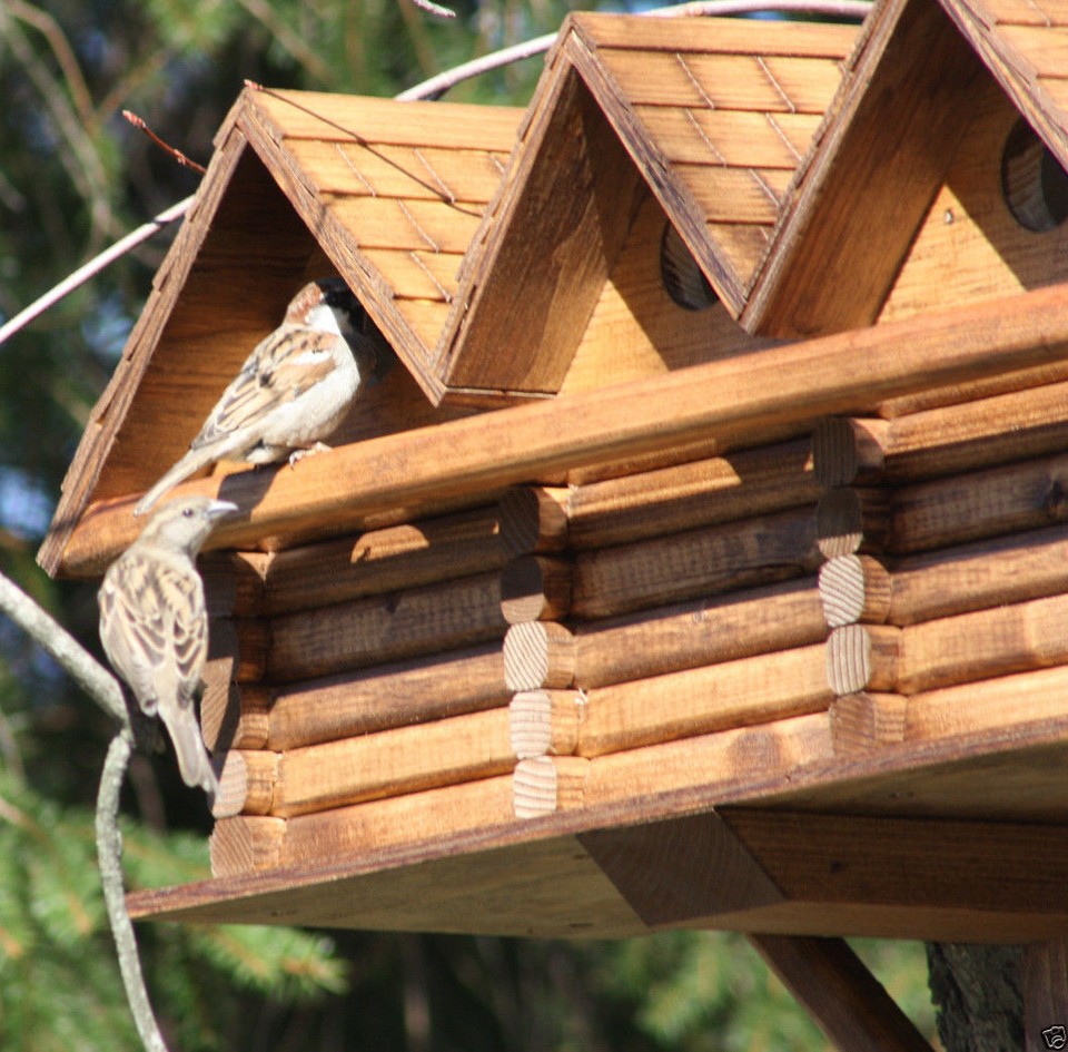 3 Room Log Cabin wood wooden shingled roof Birdhouse bird/tree house ...