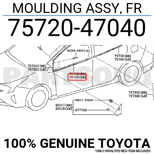 7572047040 Genuine Toyota MOULDING ASSY, FR 75720-47040 | eBay