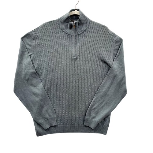 T Harris London Size L Sweater Wool Blend Gray 1/4 Zip Pullover Made in ...