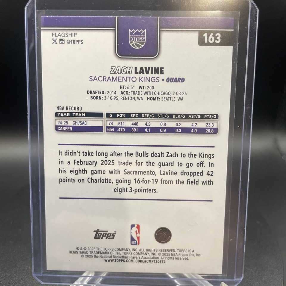 2025-26 Topps Basketball #165 Zach Lavine Sacramento Kings Gold /2025 ...