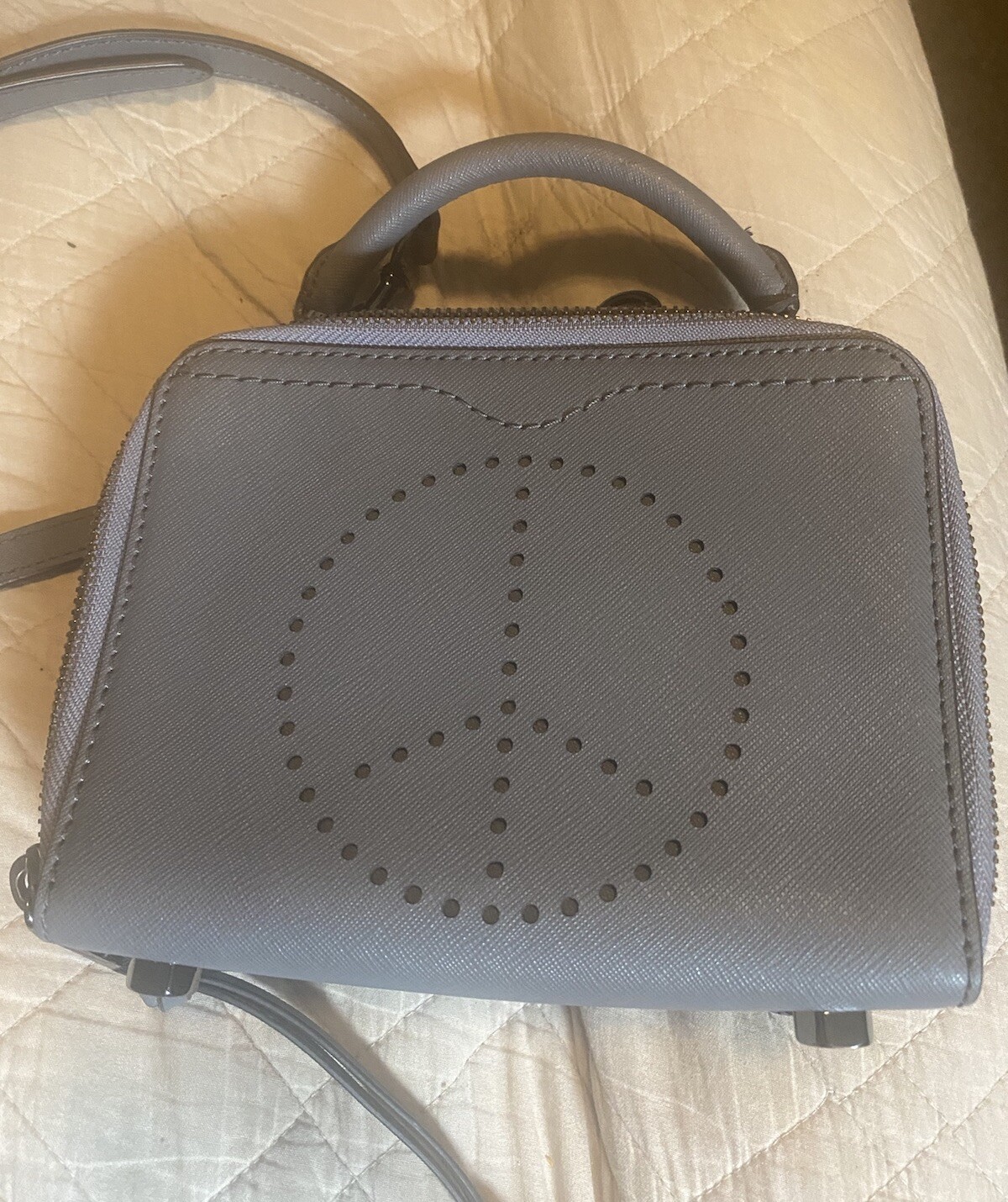 Rebecca Minkoff Gray Perforated Peace Sign Box Top Handled Crossbody ...