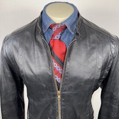 Reed Leather Jacket Mens Vtg 60s 70s Black Motorcycle Biker Flight ...