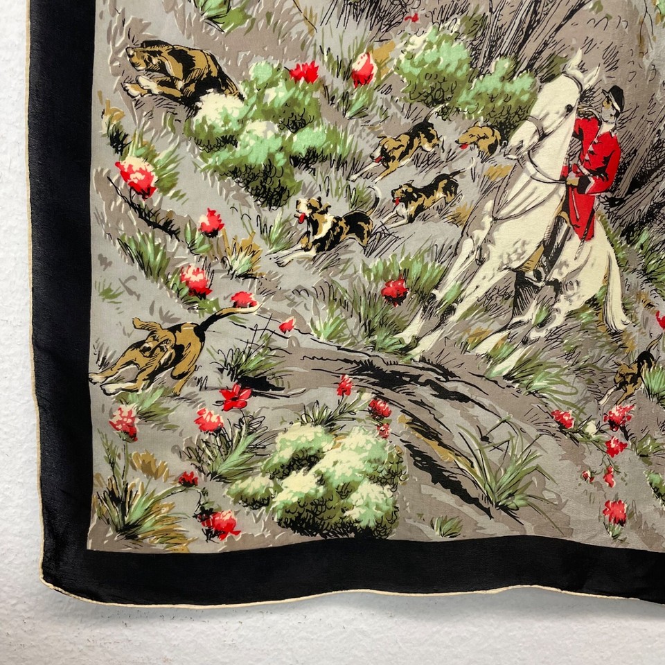 Silk Scarf Fox Hunting Horses Equestrian 33” Large Square Vintage | eBay