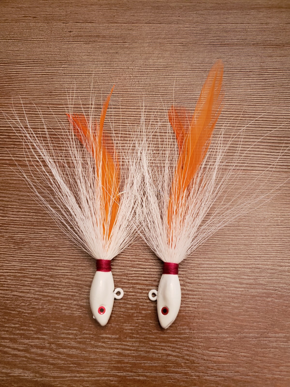 1oz H-Style Bucktail W/3D Eyes Saltwater Hooks and Orange Feathers | eBay