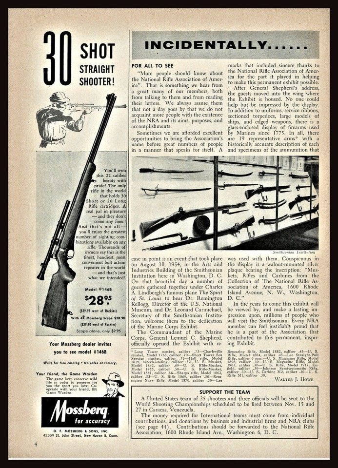 1954 MOSSBERG 146B .22 Bolt Action Rifle PRINT AD | eBay