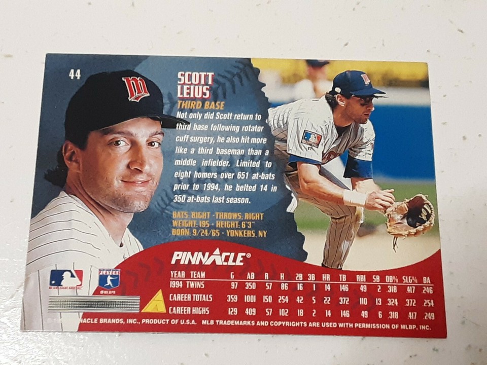 Scott Leius Minnesota Twins 1995 Pinnacle Autograph Card #44 READ ...