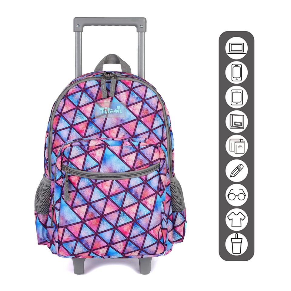 Rolling Backpack 18 inch Double Handle Wheeled Boys Girls Travel School ...