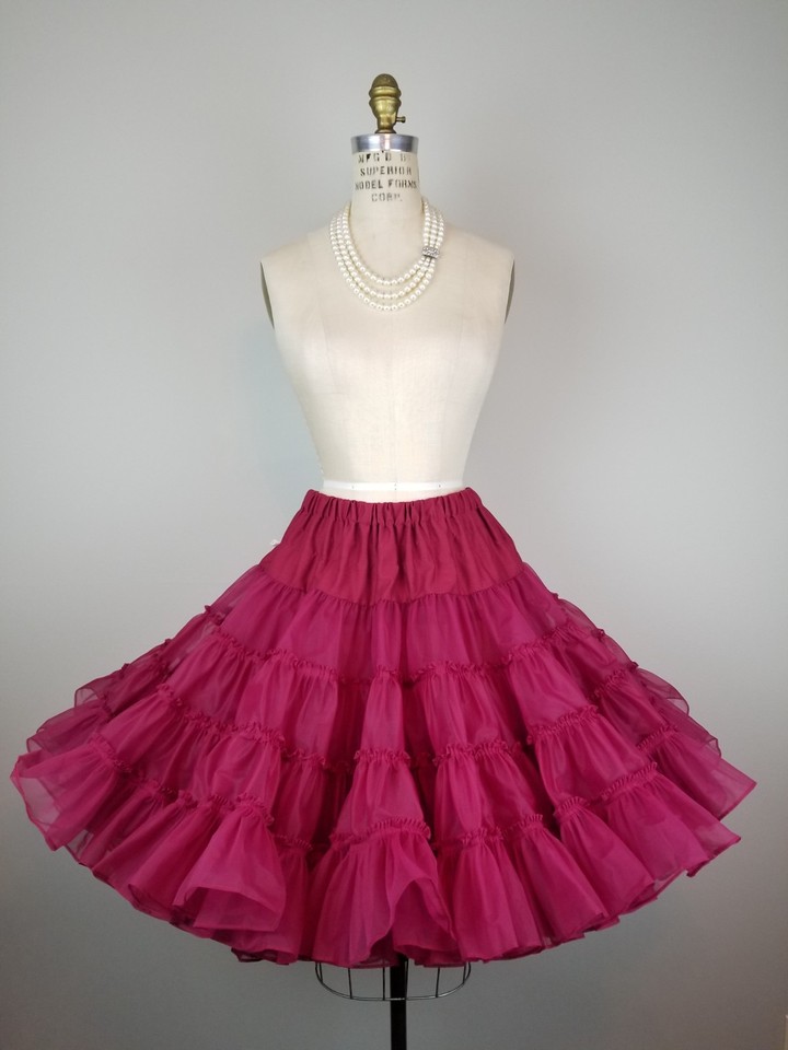 Vintage 1950's Claret Red Ruffled 2 Layer Very Full Petticoat Crinoline ...
