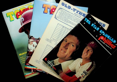 Three Vintage Phillies Magazines and a 1976 Old-Tymers Game Score Sheet ...