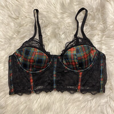 Adore Me 34B Bra Black Plaid Longline Demi Underwire Back Closure | eBay