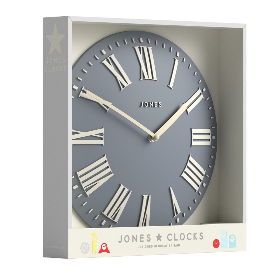 Jones® Strand convex wall clock 30cm navy classic roman dial open face ...