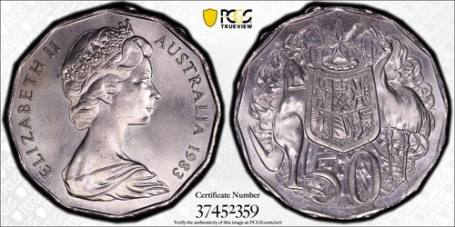 1983 Australian error 50 cent coin - high grade MS66 pcgs graded ...