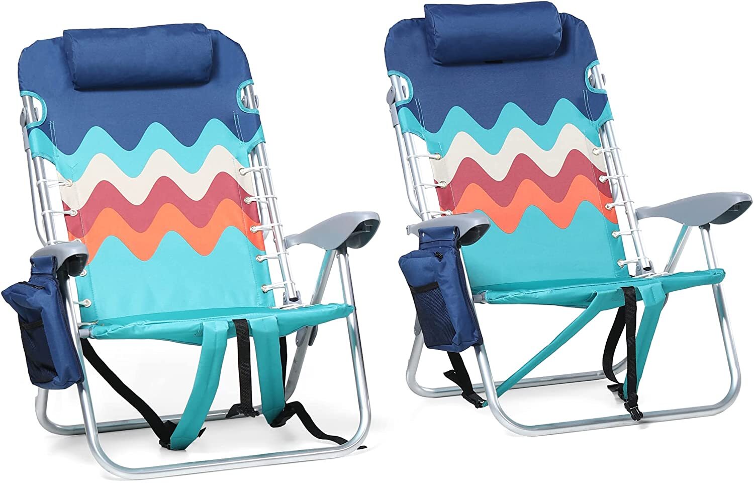 2Pcs Backpack Beach Chairs Folding Portable Lounge Chair Adjustable ...
